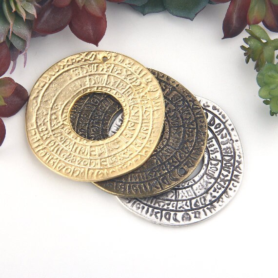 Silver Large Flat Greek Phaistos Disc Pendant Large Disc | Etsy