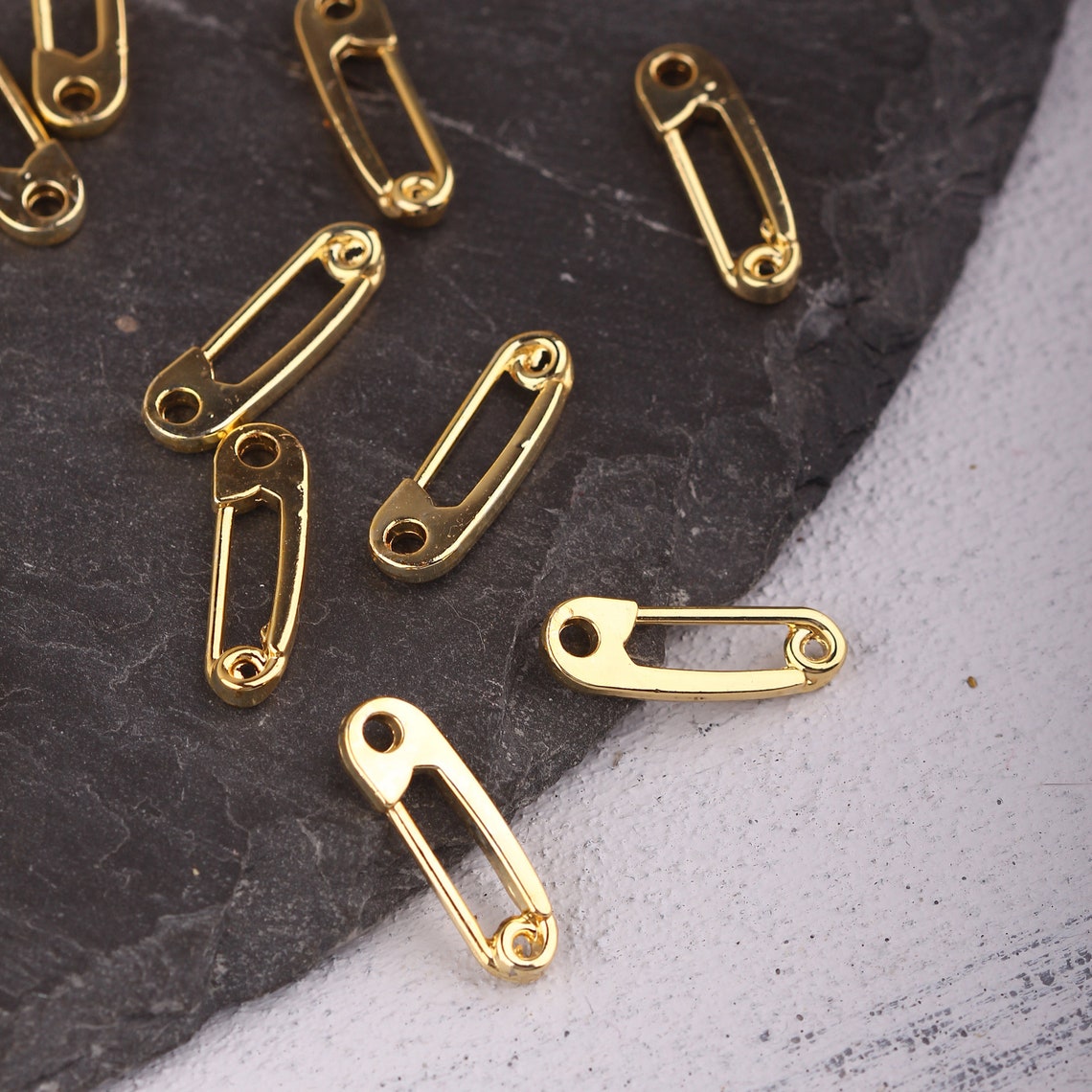 Safety Pin Charms, Safety Pin Connectors, Safety Pin Links, Shiny Gold ...