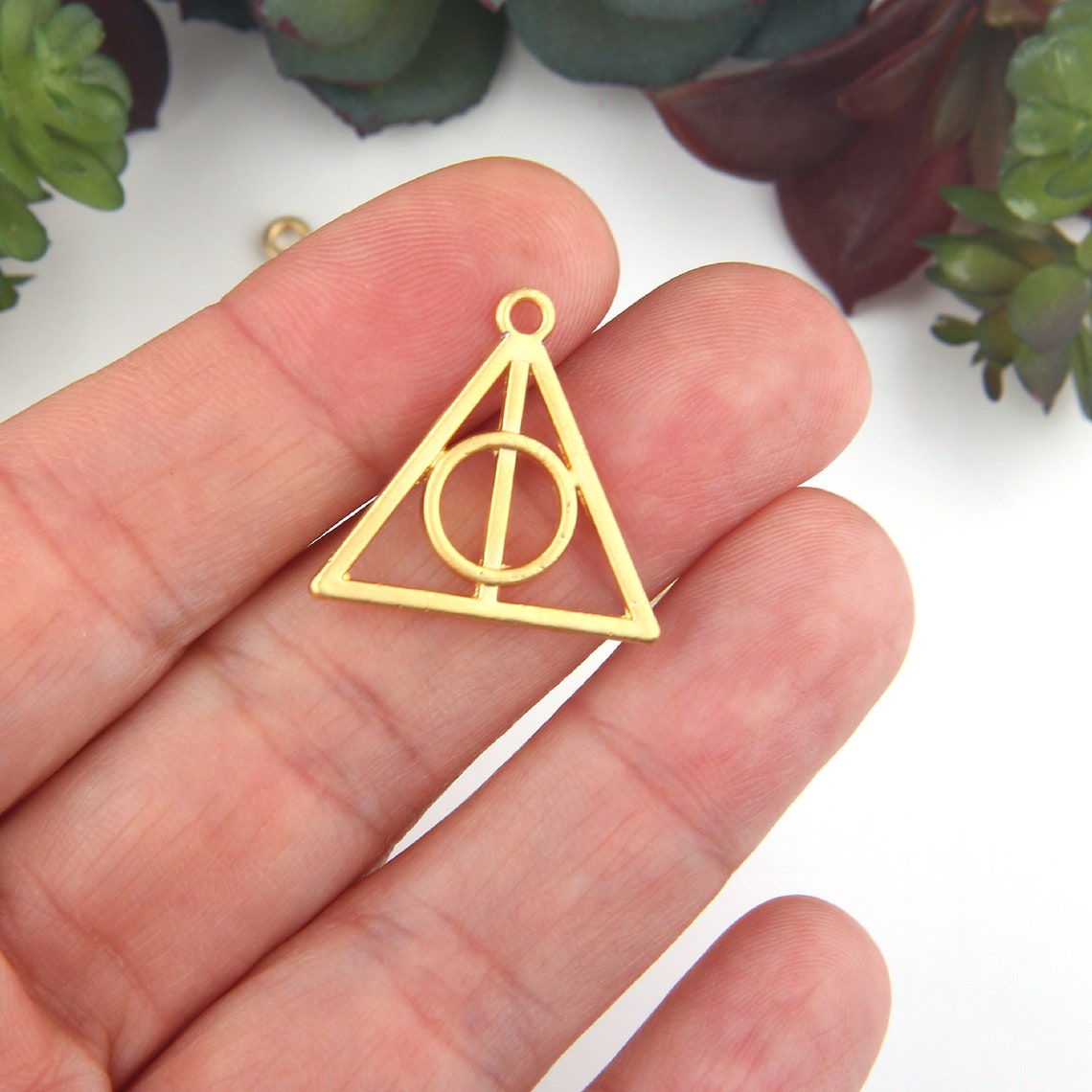 Gold, Triangle Charm Pendants, Circle in Triangle, Abstract Pendants ...