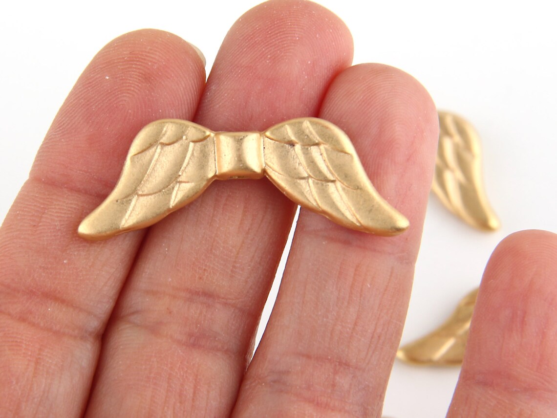 Angel Feather Wing Bead Sliders, Matte Gold Plated, 4 Pieces // GB-126 ...