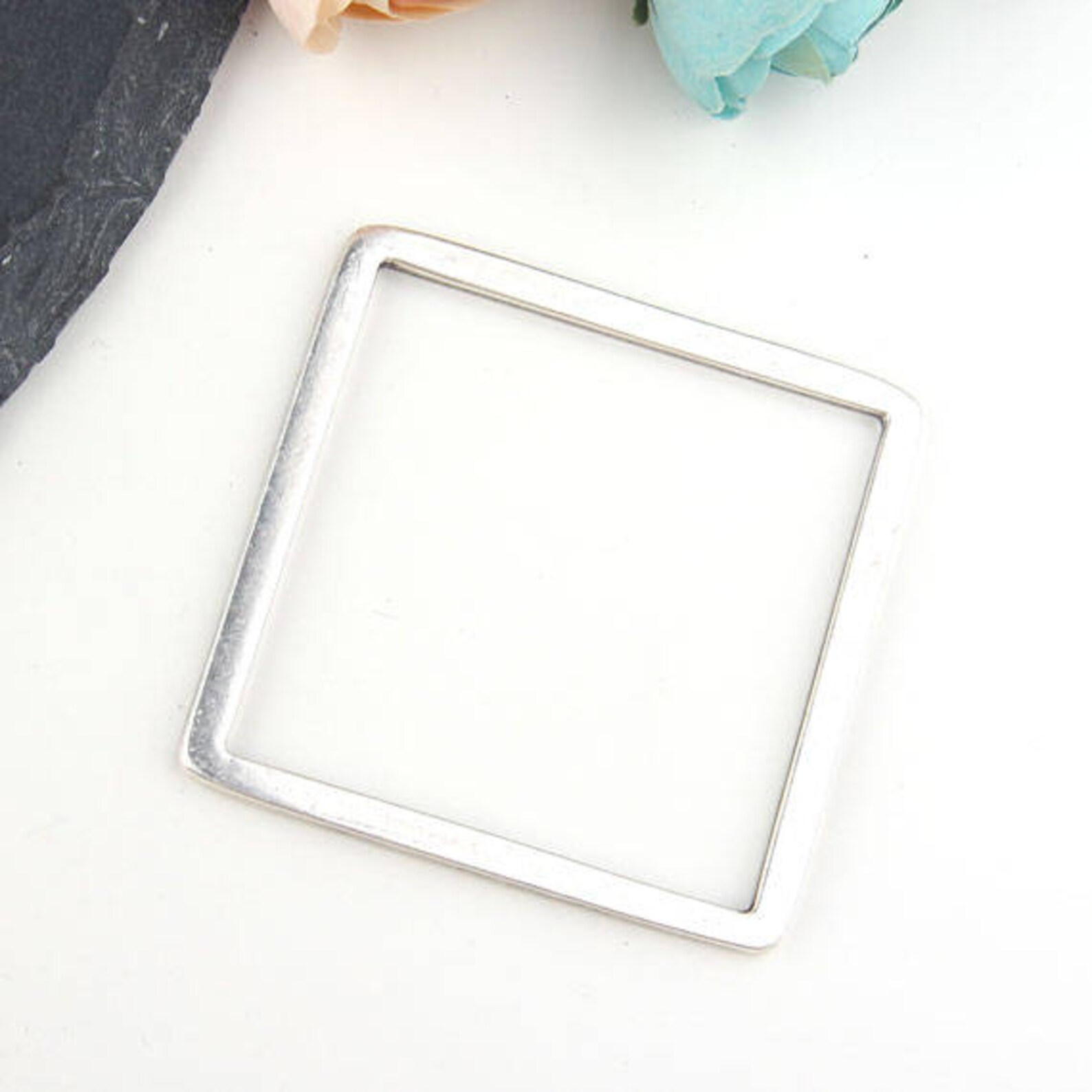 Large Square Loop Connector Pendant, Silver Square Pendant, Closed Loop ...