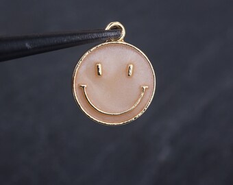 10pcs Smile Face Charm, Gold Smile Charm Pendant, Smile Round Disc ...