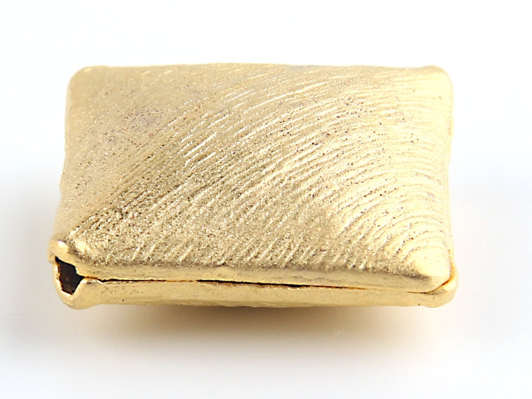 Large Textured Diamond Hollow Bead, Large Pillow Bead, Gold Plated, 1 ...