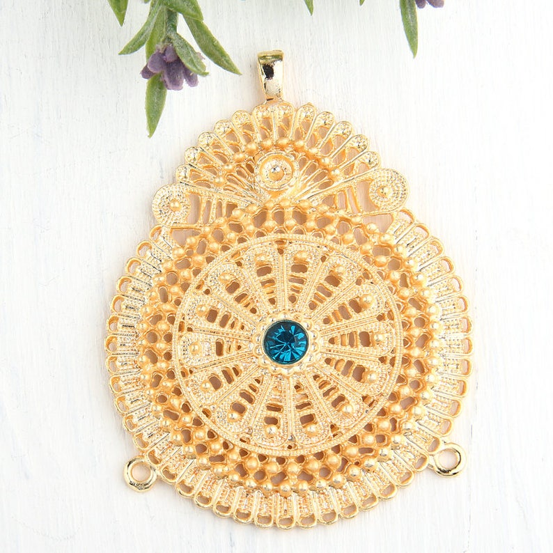 Blue Large Round Filigree Focal Pendant Connector 56mm 1 | Etsy