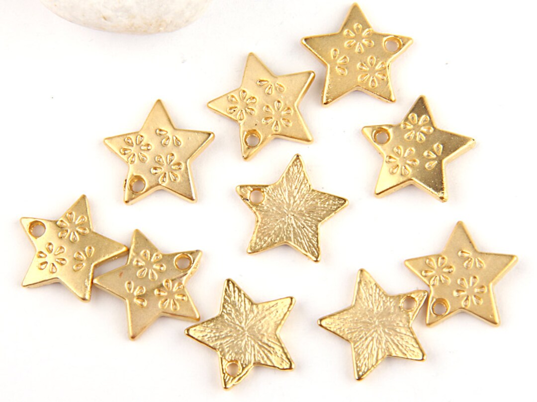 10 Gold Star Charms, Star Pendants, Textured Star Charms // Gpch-145 - Etsy