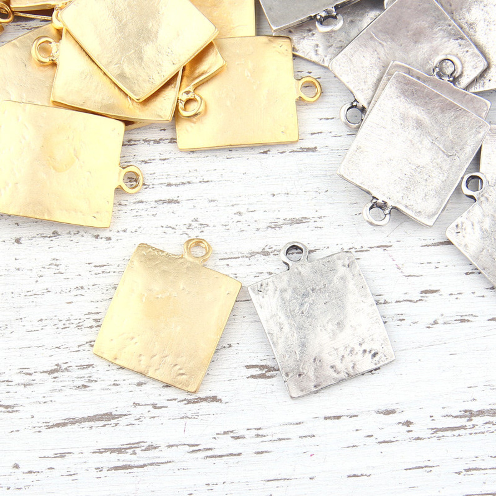 Textured Square Pendant Square Charm Gold Square Pendant - Etsy