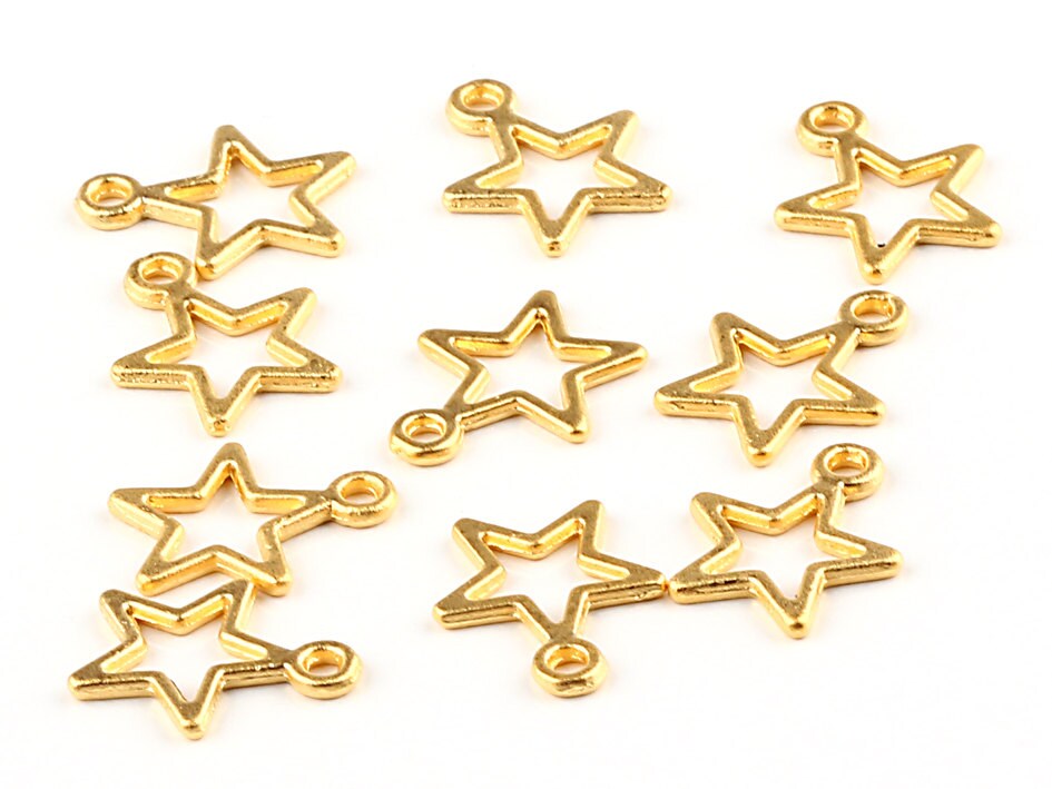 Gold Star Charms 22k Matte Gold Plated 10 pieces // GPCh-133 | Etsy