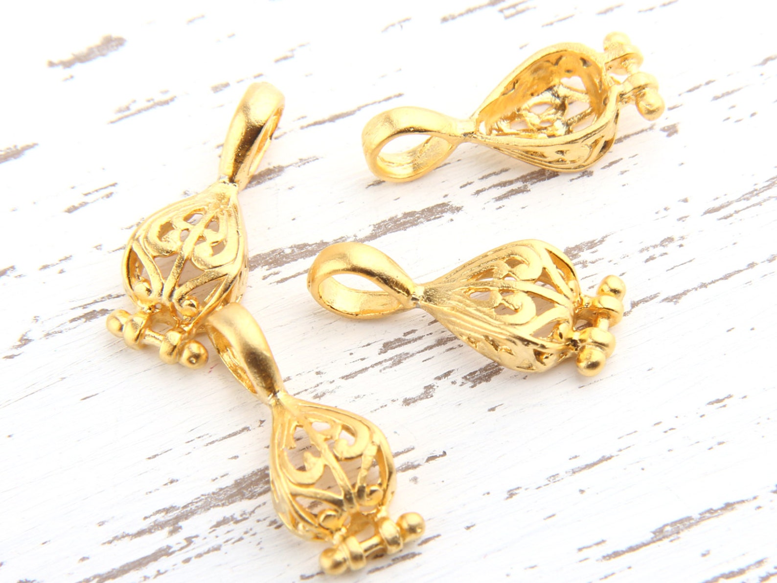 Fretwork Pendant Bail Holder, Charm Holder, Scarf Bail, 22k Matte Gold ...