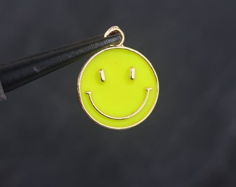 10pcs Smile Face Charm, Gold Smile Charm Pendant, Smile Round Disc ...