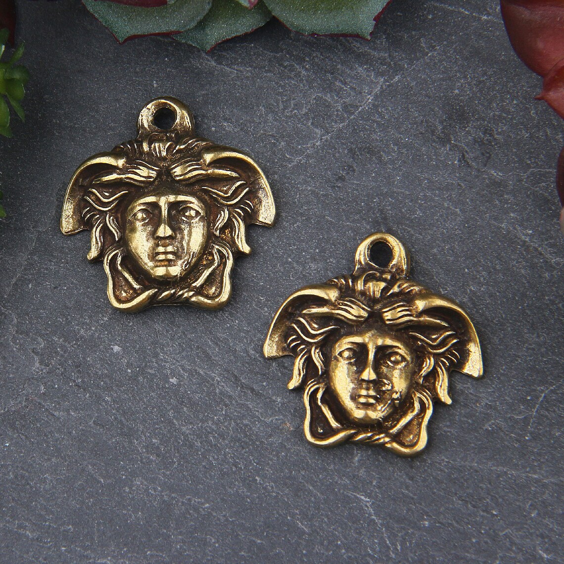 2 Bronze Medusa Pendant Charms 1-sided Medusa Drop Charms - Etsy
