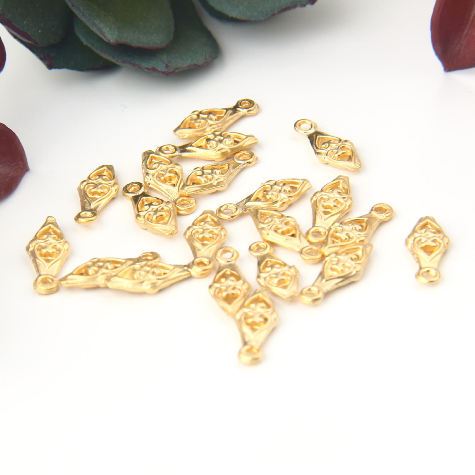 Gold, Mini Diamond Shaped Charms, Mini Heart Charms, Jewelry Supplies ...