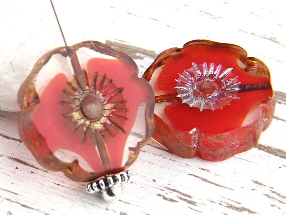 Transparent Poppy Red Large Czech Glass Bead with Hawaii | Etsy