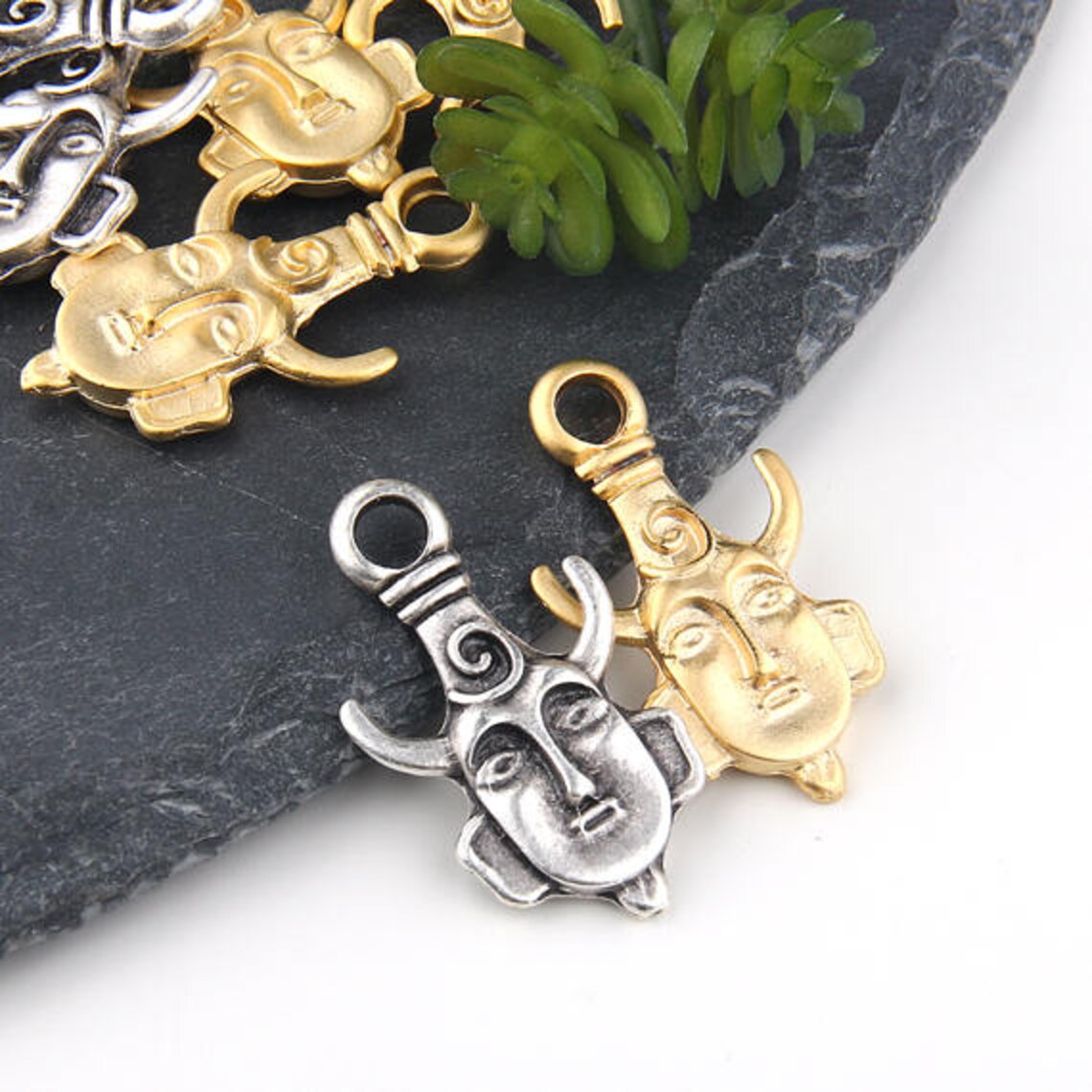 Gold, Tribal Mask Pendant Charm, Ethnic Mask Charm, Mask Charm, Mask ...