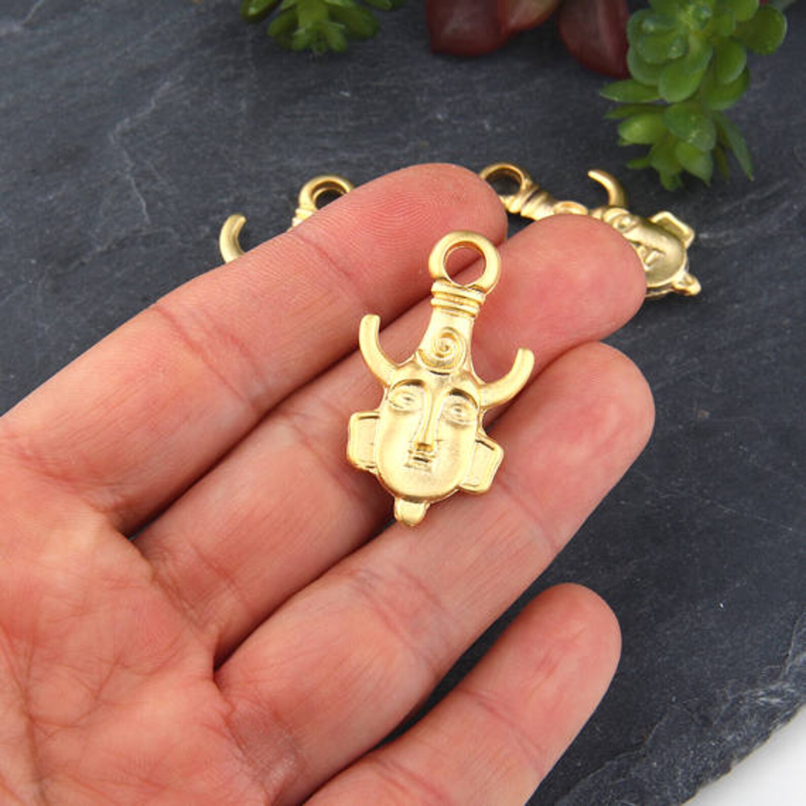 Gold, Tribal Mask Pendant Charm, Ethnic Mask Charm, Mask Charm, Mask ...