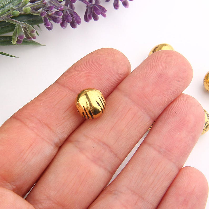 Antique Gold Tone Round Textured Metal Beads 6 Pieces // | Etsy