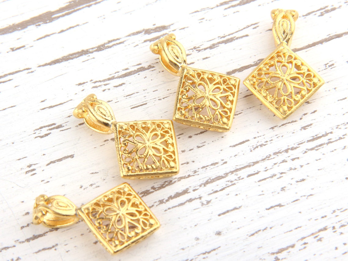 Matte Gold Fretwork Square Bail Charm Pendant 4 Pieces // - Etsy