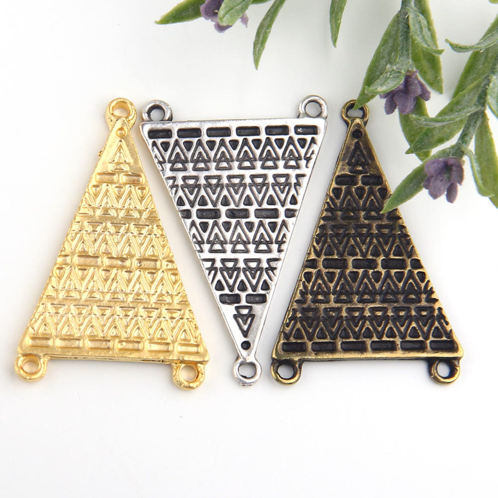 Largetribal Triangle Connectors 22k Gold Plated Triangle | Etsy