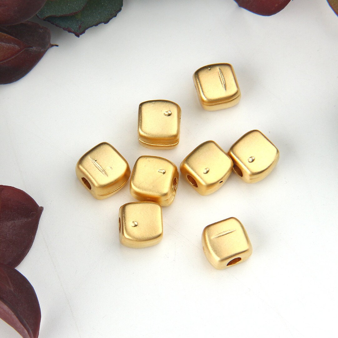 8 Gold Organic Mini Square Metal Beads, Gold Cube Beads, 7.5mm // GB ...