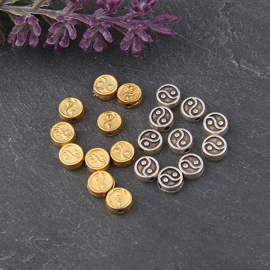 Gold Ying/yang Beads Flat Ying/yang Beads Double Sided 10 | Etsy