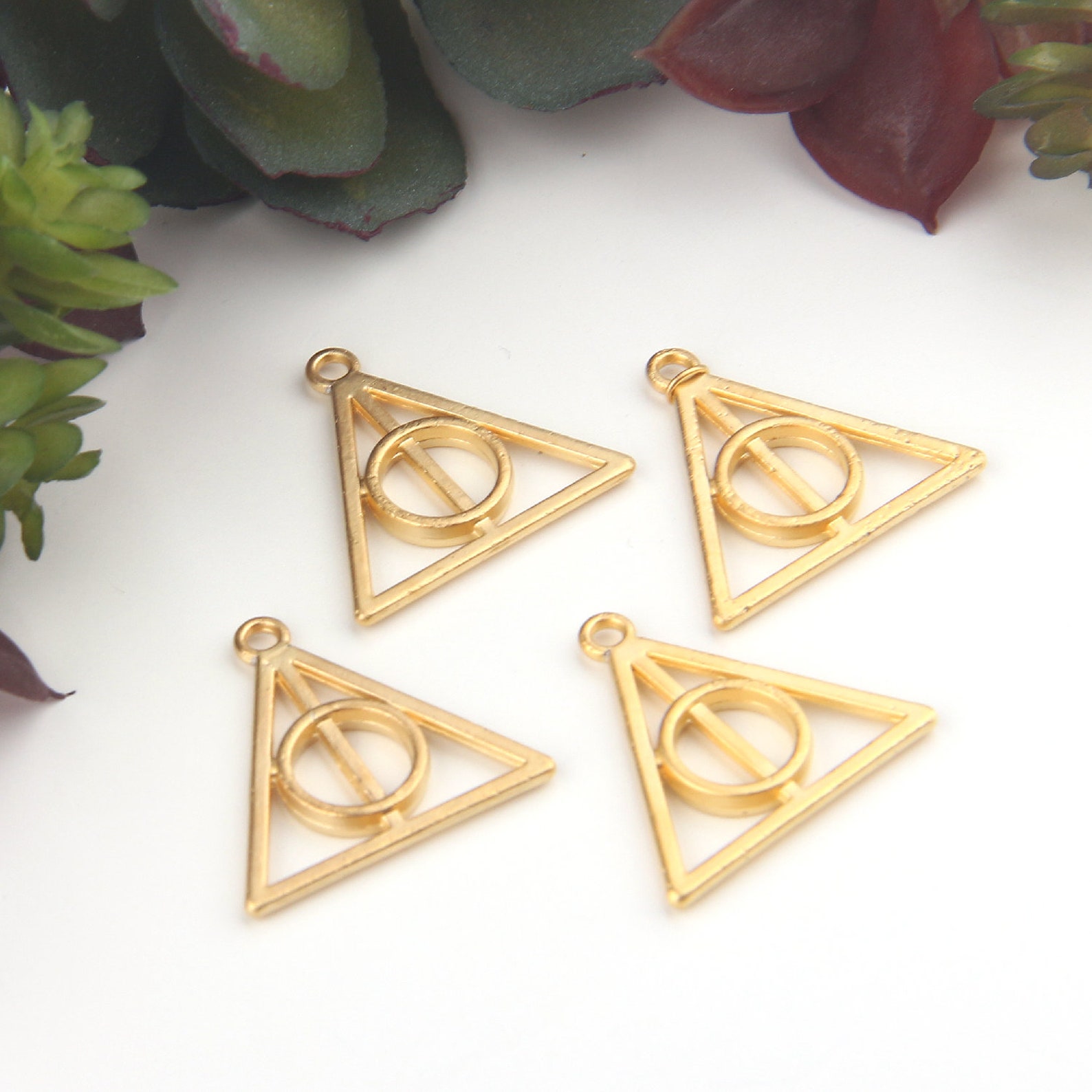Gold, Triangle Charm Pendants, Circle in Triangle, Abstract Pendants ...