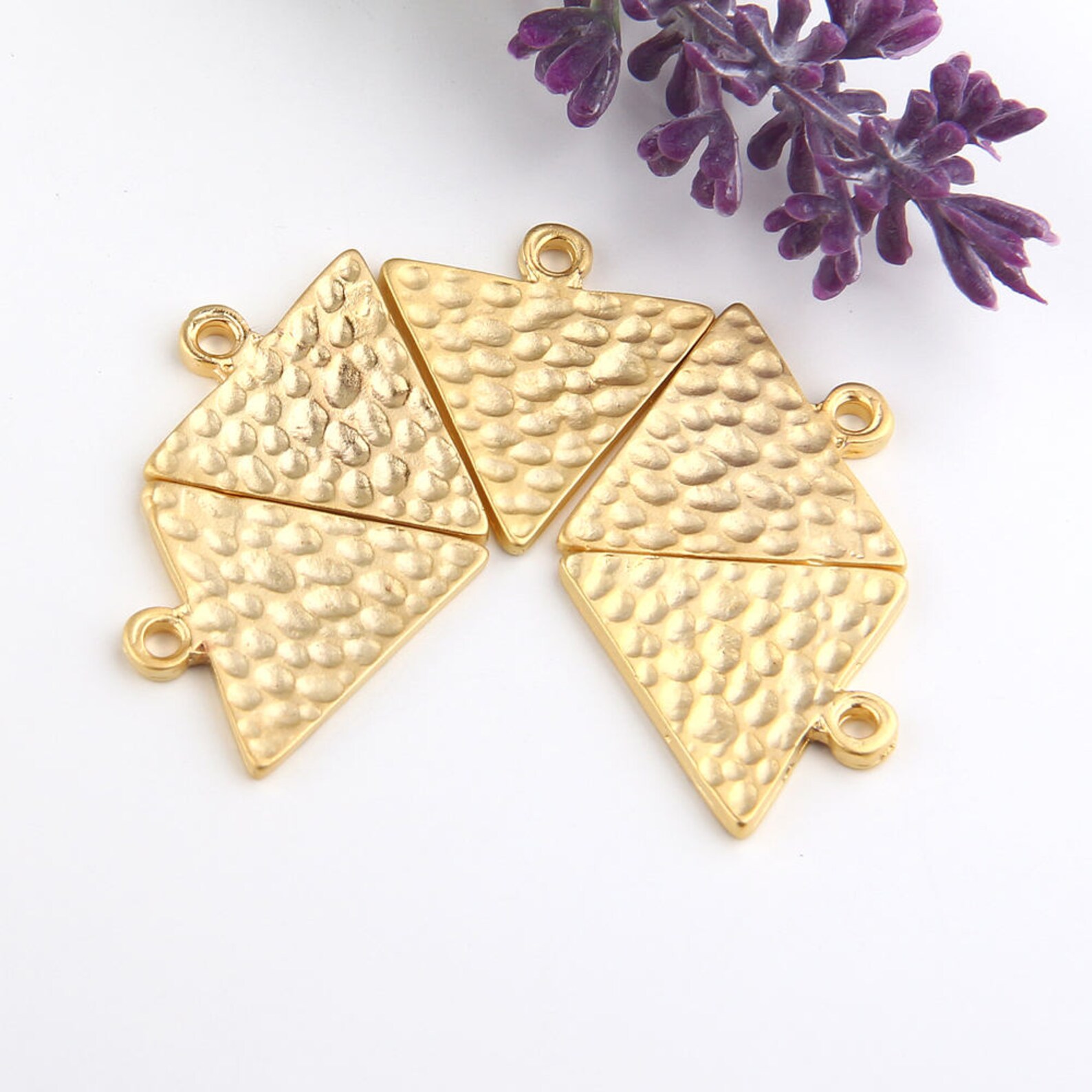 Hammered Triangle Pendants 22k Gold Plated Triangle Charms - Etsy