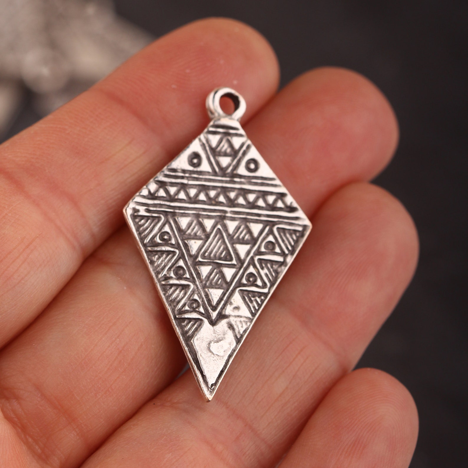 Textured Tribal Pendant Diamond Spear Pendant Geometric - Etsy