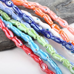 3 Ceramic Fish Beads, Ceramic Evil Eye Beads, Fish Beads, Handmade ...