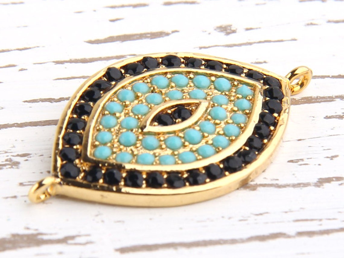 Gold Plated Turkish Evil Eye Connector With Rhinestone Crystals, 1 ...