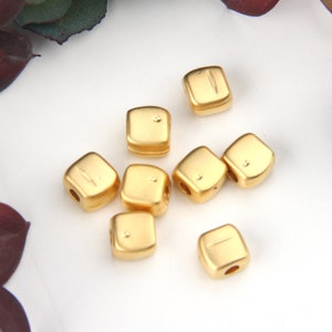 8 Gold Organic Mini Square Metal Beads, Gold Cube Beads, 7.5mm // GB ...
