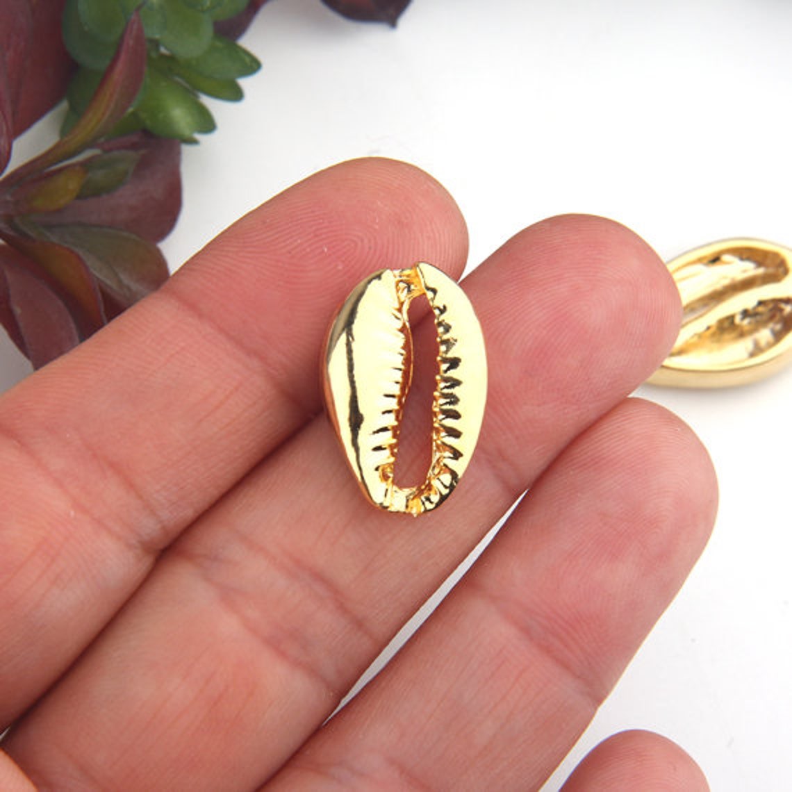 Shiny Gold, Metal Cowrie Shell Connector, Beach Jewelry, Shell Charms ...