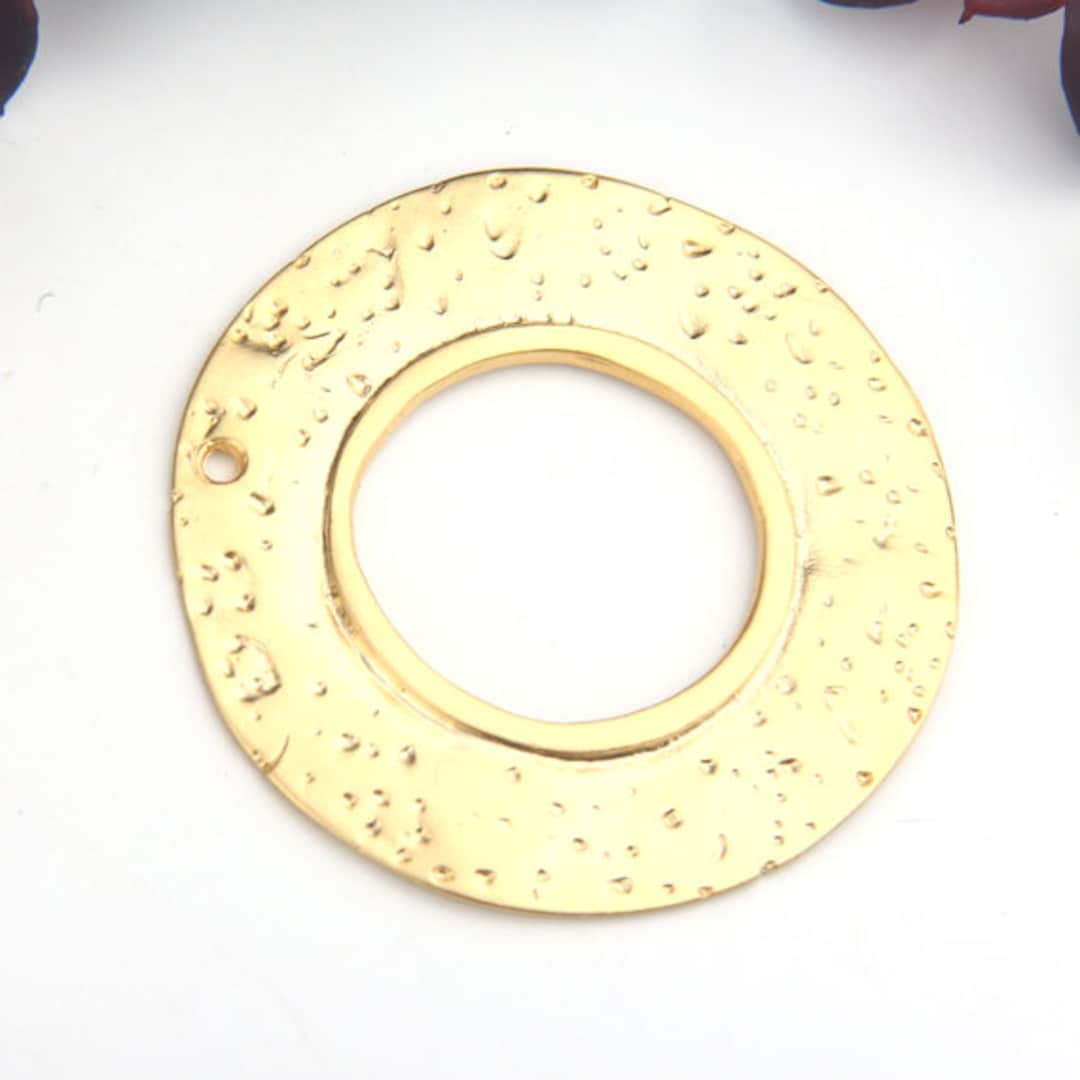 Gold, Round Flat Hammered Loop Pendant, Loop Pendant, Large Disc ...