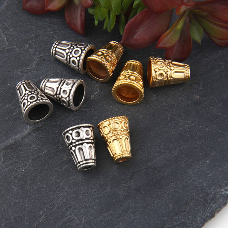Gold, Tribal Bead Cones, Tassel Caps, End Caps, Cord End Caps, 4 Pieces ...