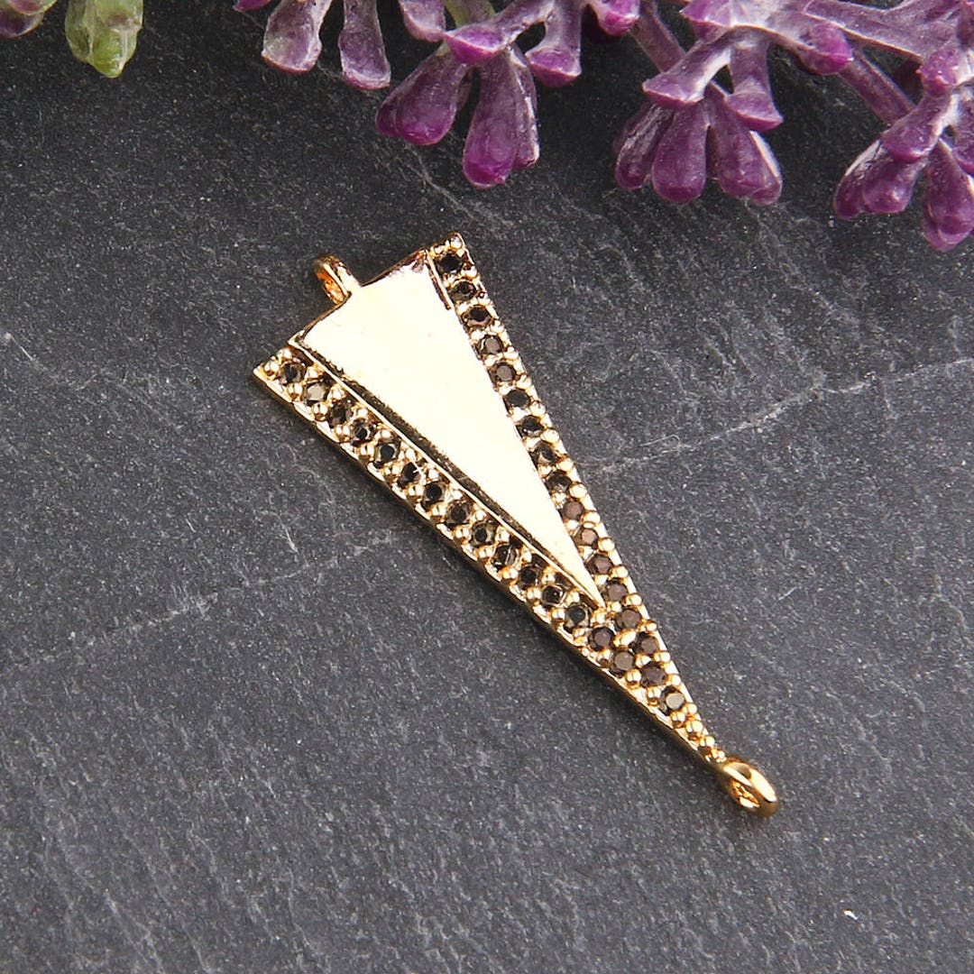 Gold, Triangle Connector With Black Micro Pave CZ Frame, 1 Piece // GC ...
