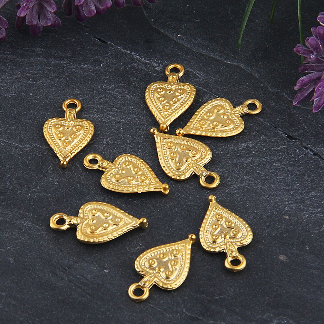 Gold Ethnic Patterned Heart Charms Mini Heart Charms Gold | Etsy