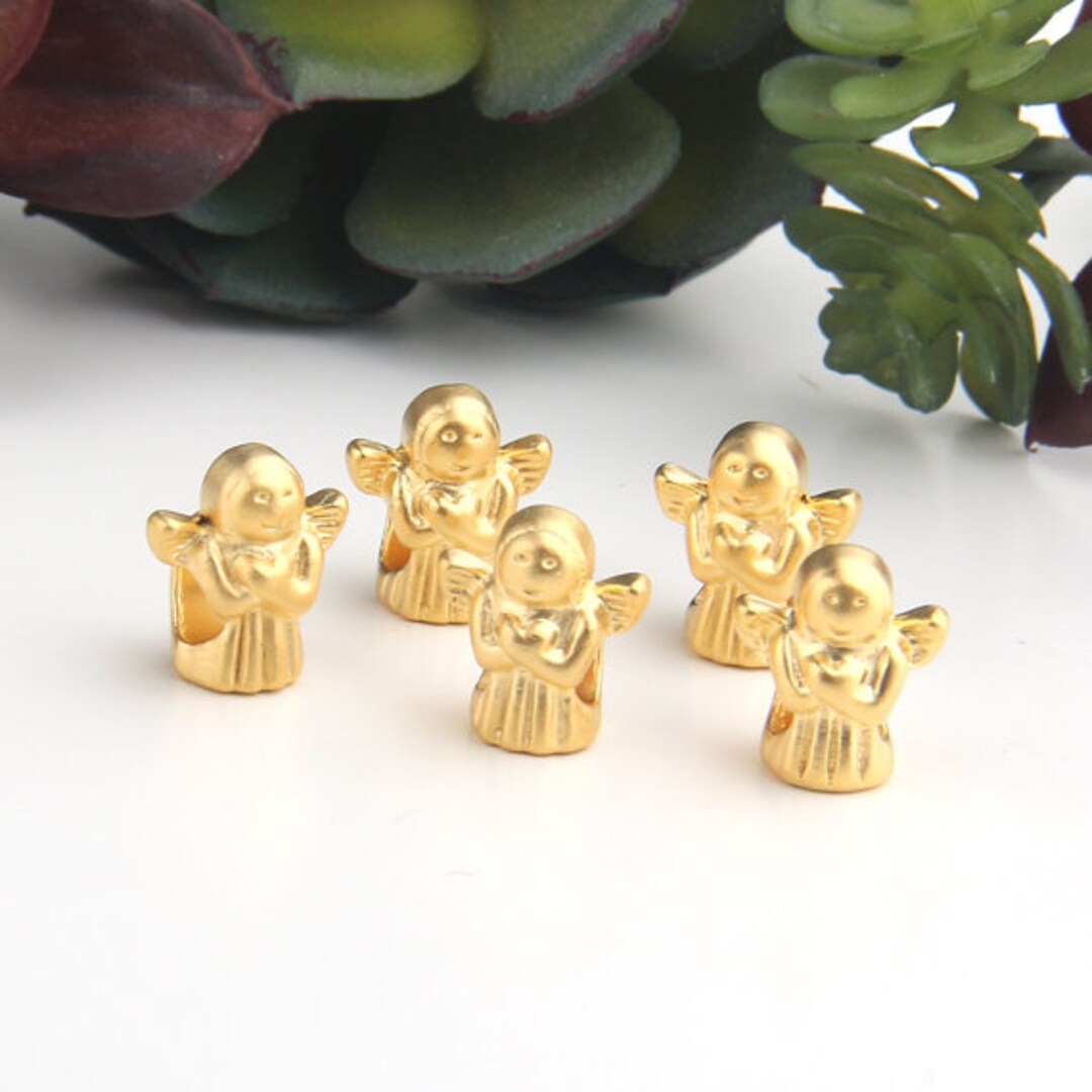 6 Gold Mini Angel Bead Sliders, Angel Beads, Angel Bead Spacers, 22k ...