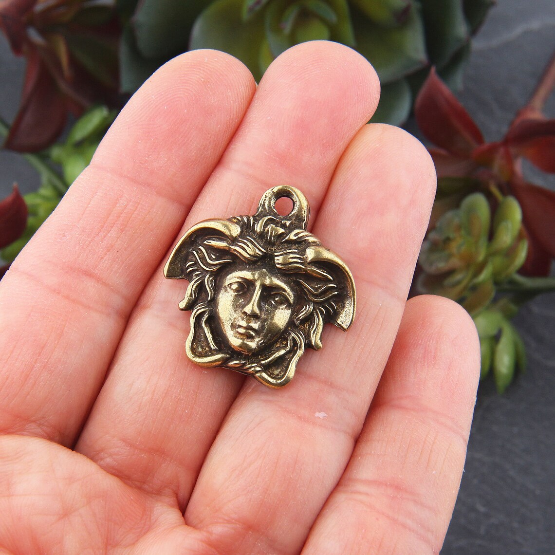 2 Bronze Medusa Pendant Charms 1-sided Medusa Drop Charms - Etsy