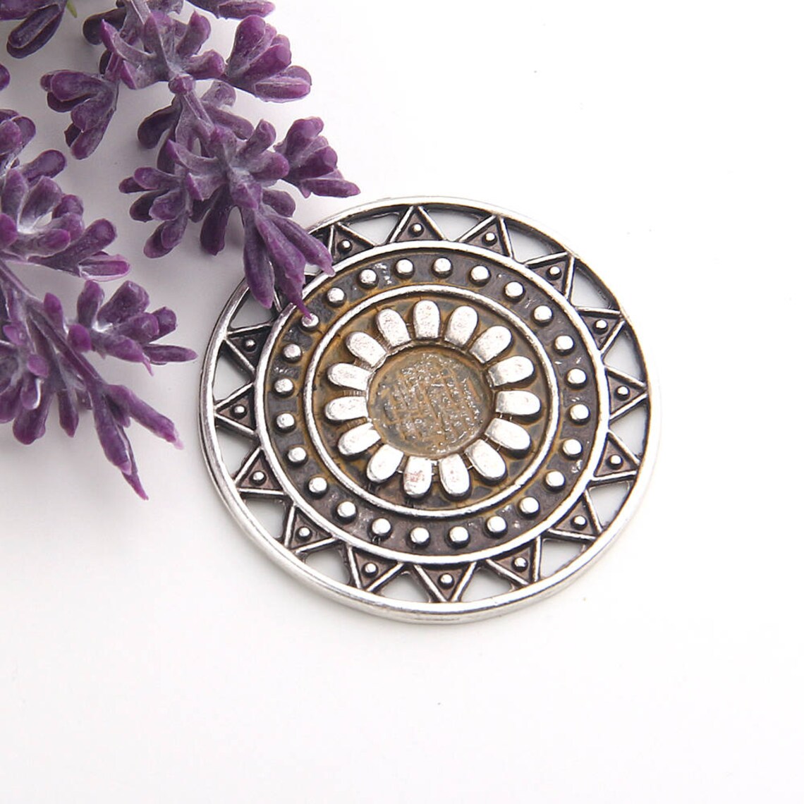 Silver, Tribal Sun Disc Pendant, Sun Disc, Disc Pendant, 1 Piece // SP ...