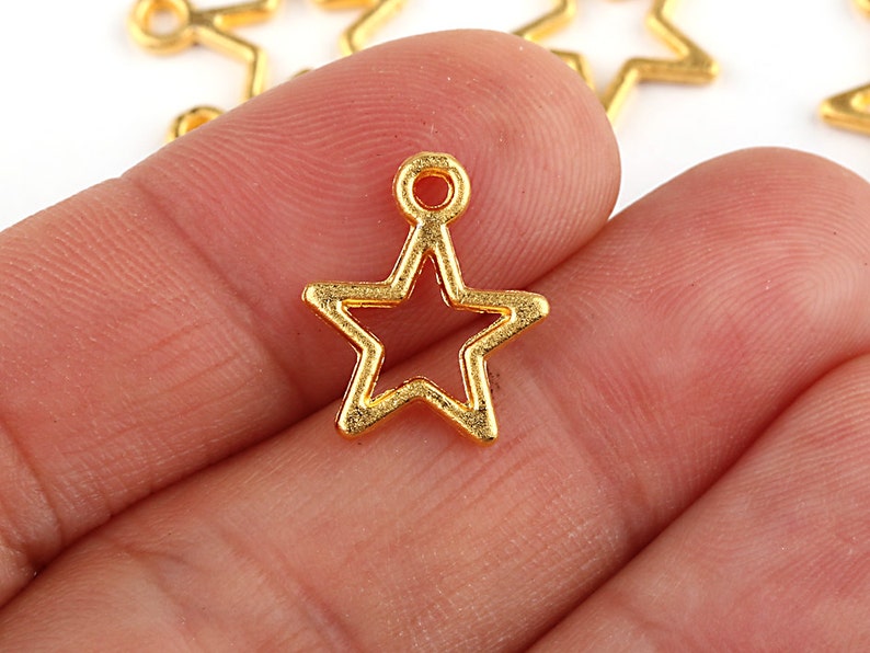 Gold Star Charms, 22k Matte Gold Plated, 10 Pieces // Gpch-133 - Etsy