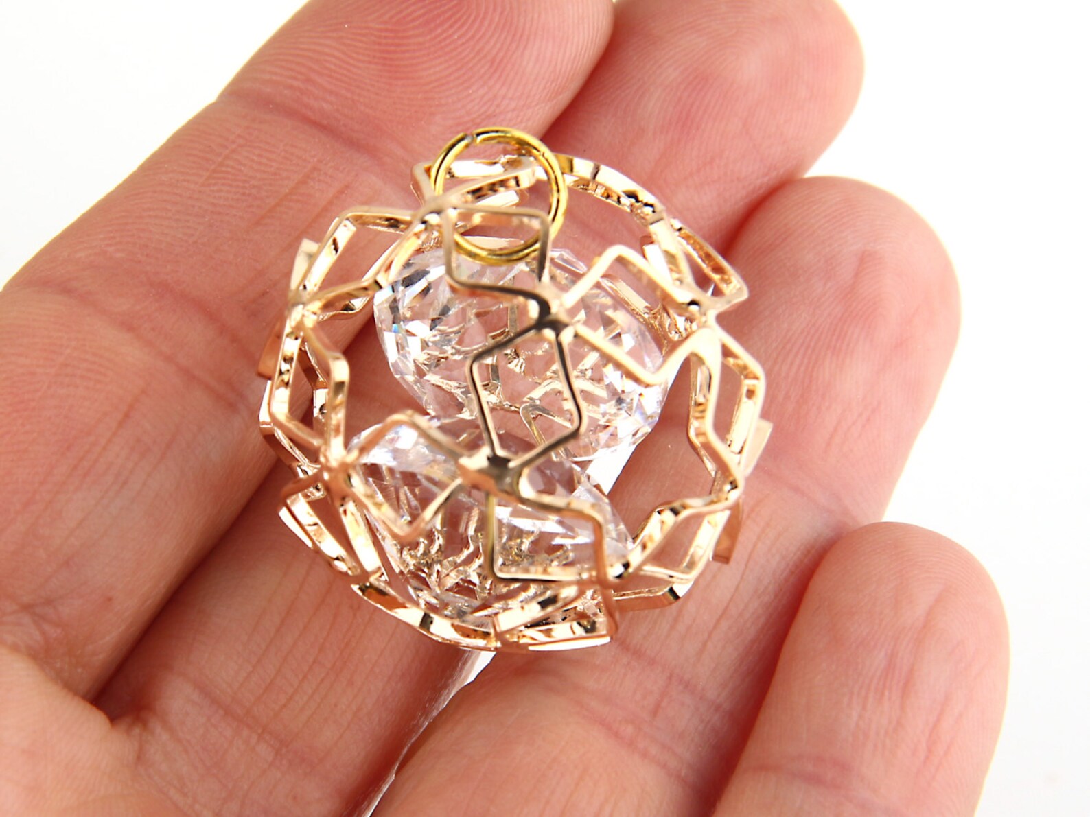 Caged Crystal Large Sphere Pendant, Gold Tone, 1 Piece // GP-405 - Etsy