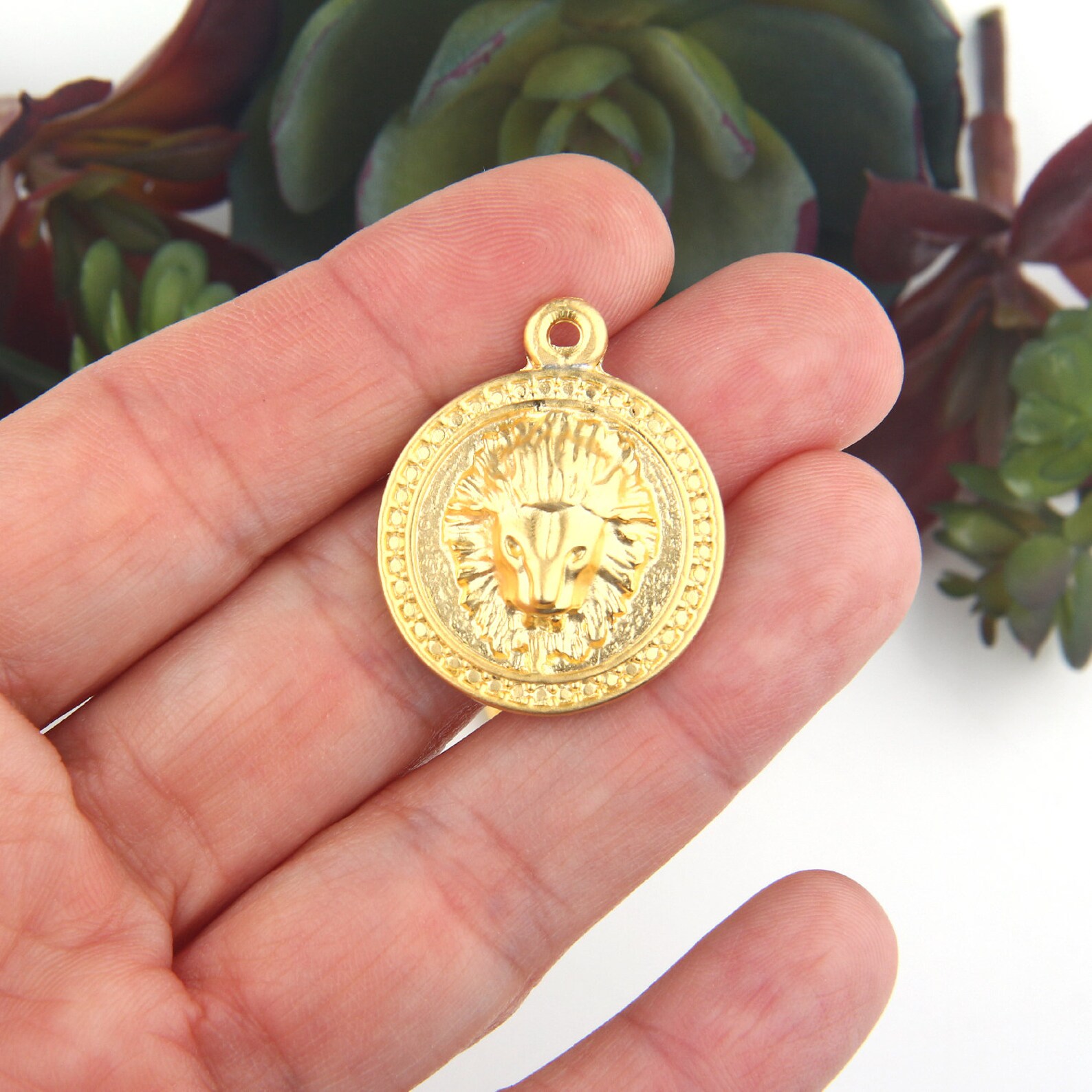 Gold Puffed Lion Medallion Pendants Gold Medallion Jewelry | Etsy