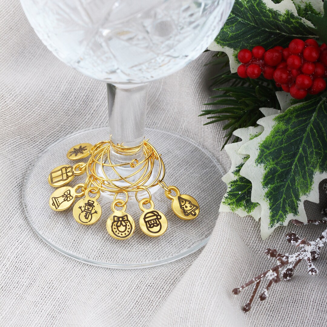 7 Wine Glass Charms, Christmas Party Charms, Christmas Wine Charms ...