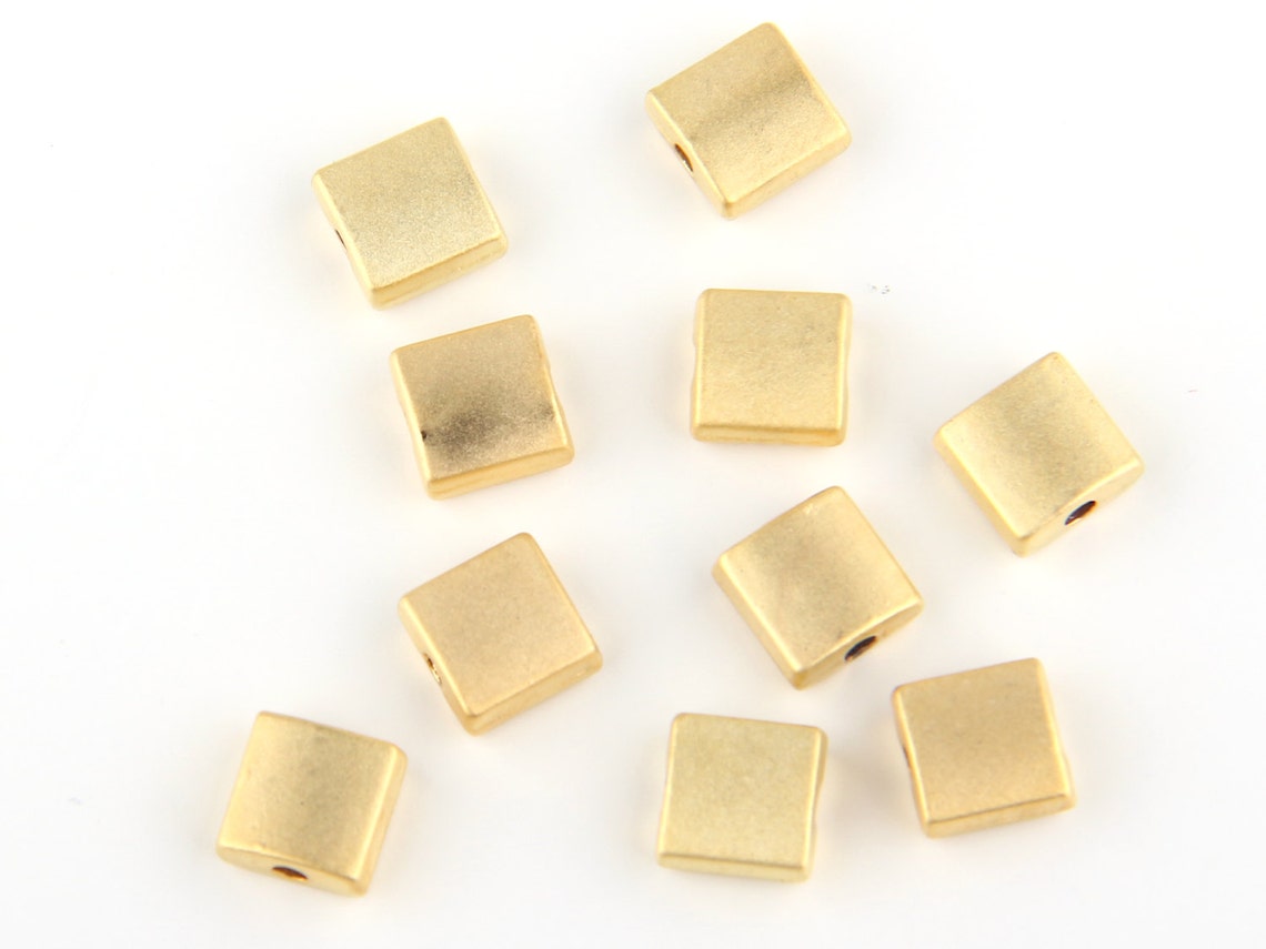 Plain Flat Square Beads 22K Gold Plated 10 pieces // GB-120 | Etsy