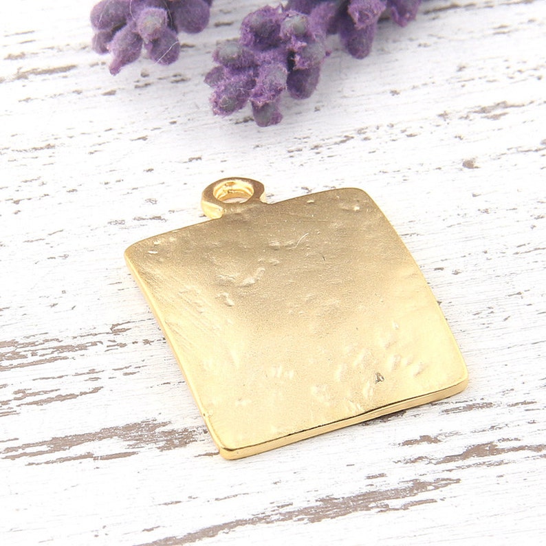 Textured Square Pendant Square Charm Gold Square Pendant - Etsy