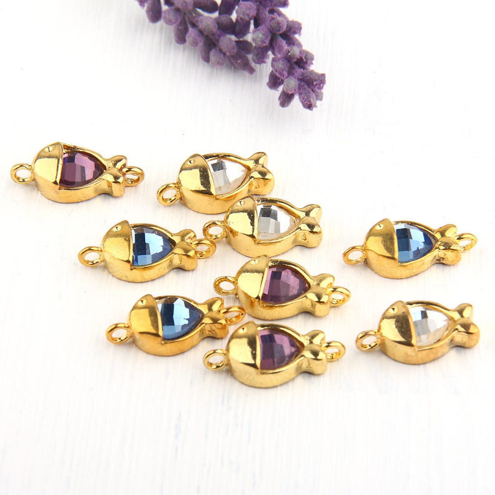 Blue Gold Fish Connector Fish Link Animal Jewelry Supplies | Etsy