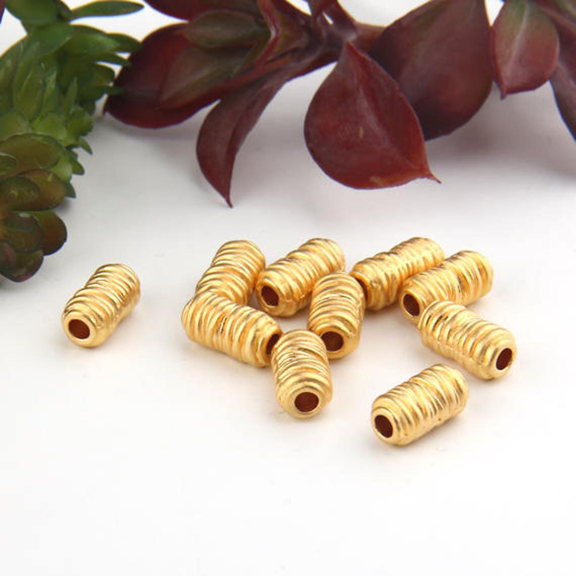 Gold, Wrapped Round Tube Beads, Wrapped Beads, Spiral Tube Beads ...