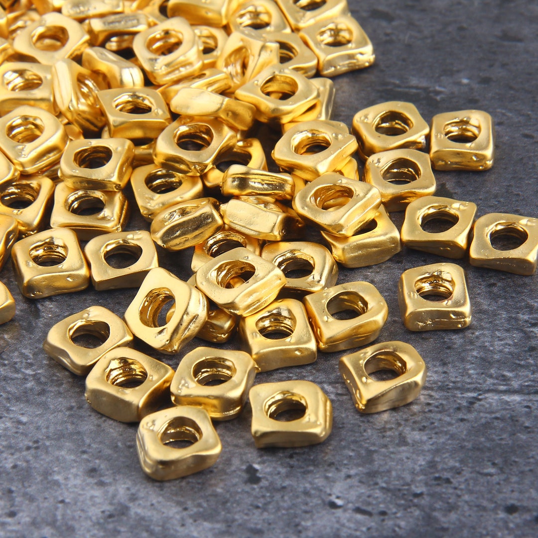 Square Disc Beads, Gold Square Beads, Square Slider Beads, Square Bead ...
