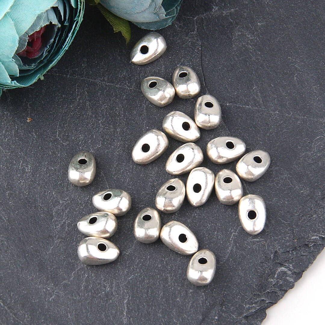 Teardrop Silver Bead Sliders // Freeform Silver Beads // Bead - Etsy
