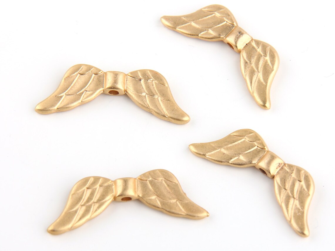 Angel Feather Wing Bead Sliders, Matte Gold Plated, 4 Pieces // GB-126 ...