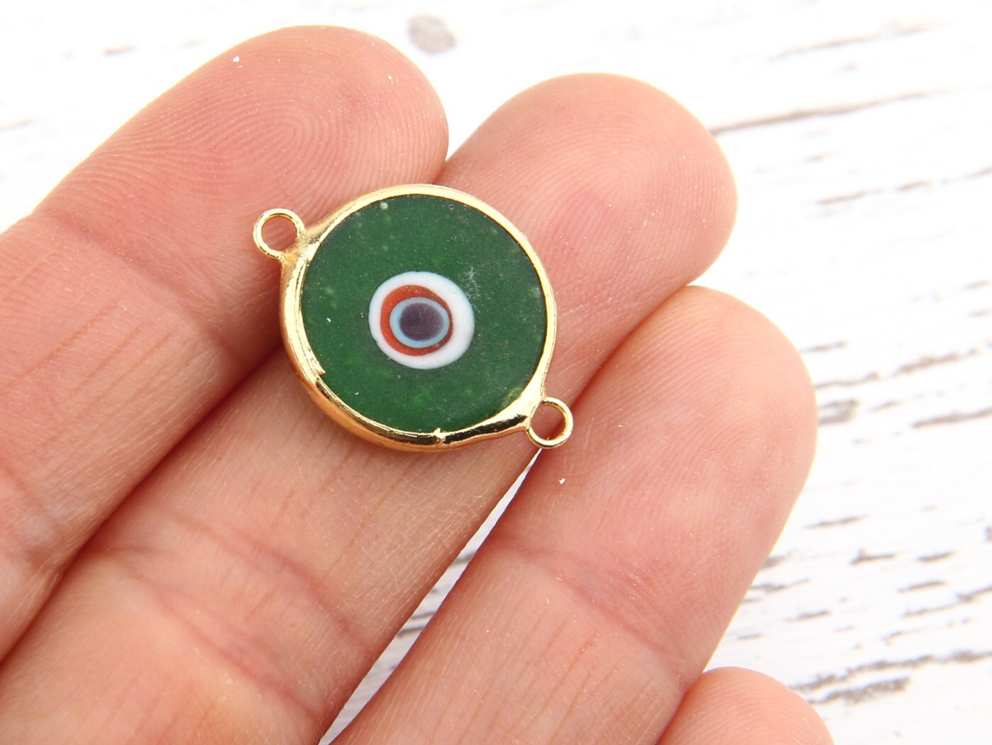 Forest Green Matte Glass Evil Eye Connector Handmade15-16 | Etsy