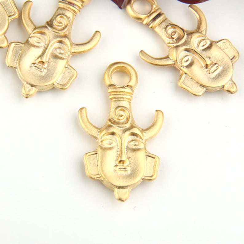 Gold, Tribal Mask Pendant Charm, Ethnic Mask Charm, Mask Charm, Mask ...